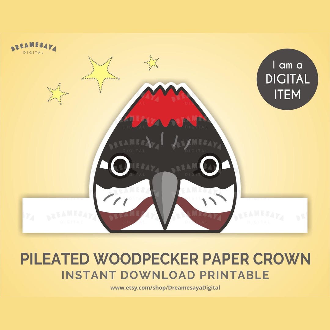 Pileated Woodpecker JPG Printable Paper Crown Fun Woodland Forest Bird ...