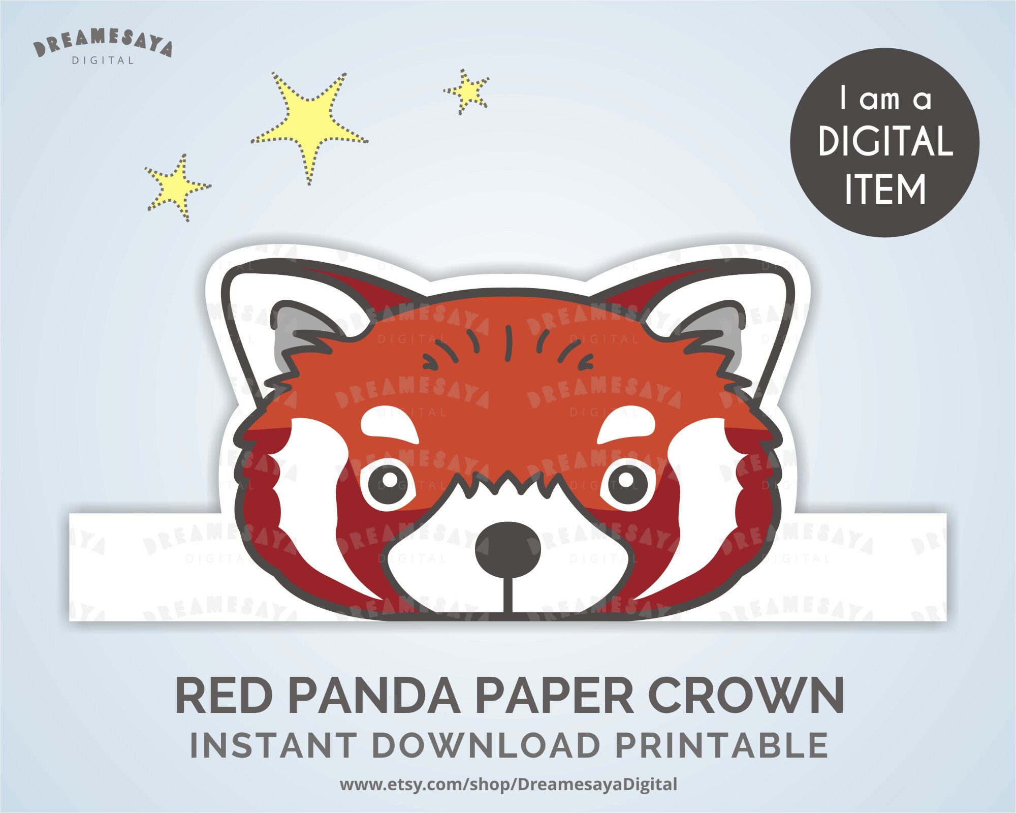 Red Panda Crown Printable Instant Download File for Cute | Etsy