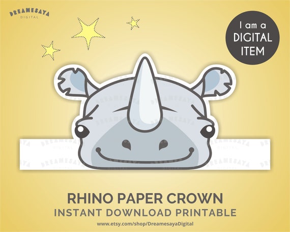 Rhino Paper Crown Printable DIY Rhinoceros Party Headpiece - Etsy Australia