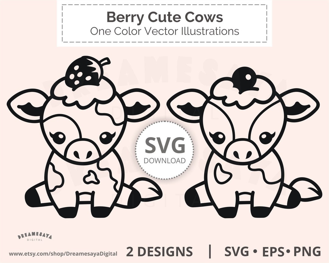 Strawberry Cow Svg and Her Blueberry Friend, Cute Baby Cows With Fruit ...