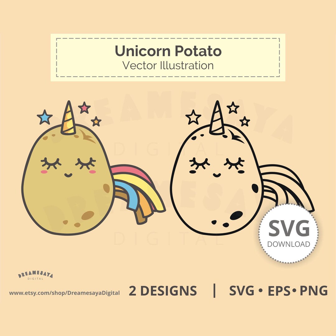 Unicorn Potato SVG Funny Cartoon Food Cut File and Clip Art for ...