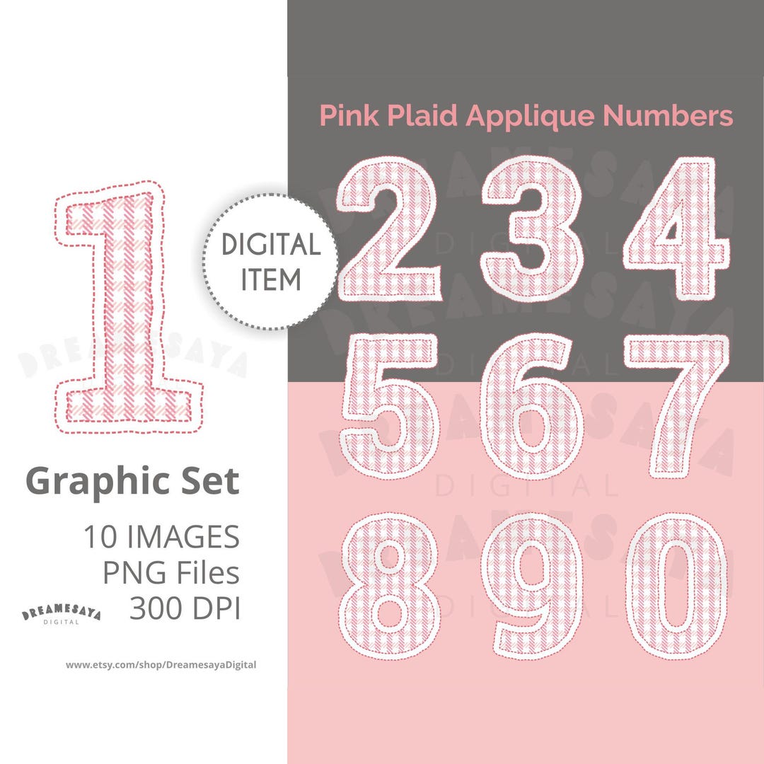 Pink Gingham Numbers PNG Sweet Country Girly Rustic Clip Art Set for ...