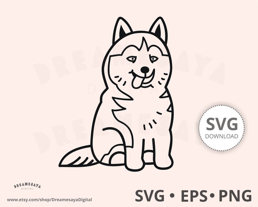 Kawaii Husky Svg Cute Siberian Puppy Dog Outlines Cut File - Etsy