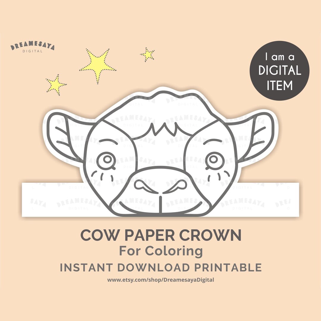 Cow Coloring JPG Paper Crown Printable Farm Animal Party Hat DIY ...