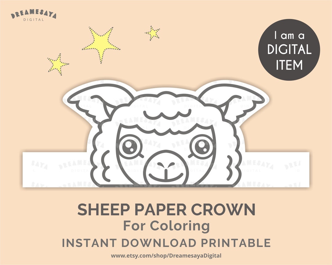 Sheep Coloring Paper Hat Printable JPG, Black White Sheep Party Crown ...