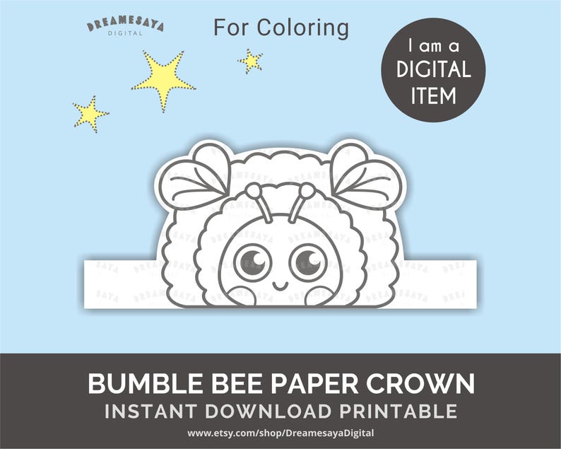 Bumble Bee Paper Crown Coloring Page Printable DIY Craft PDF JPG ...