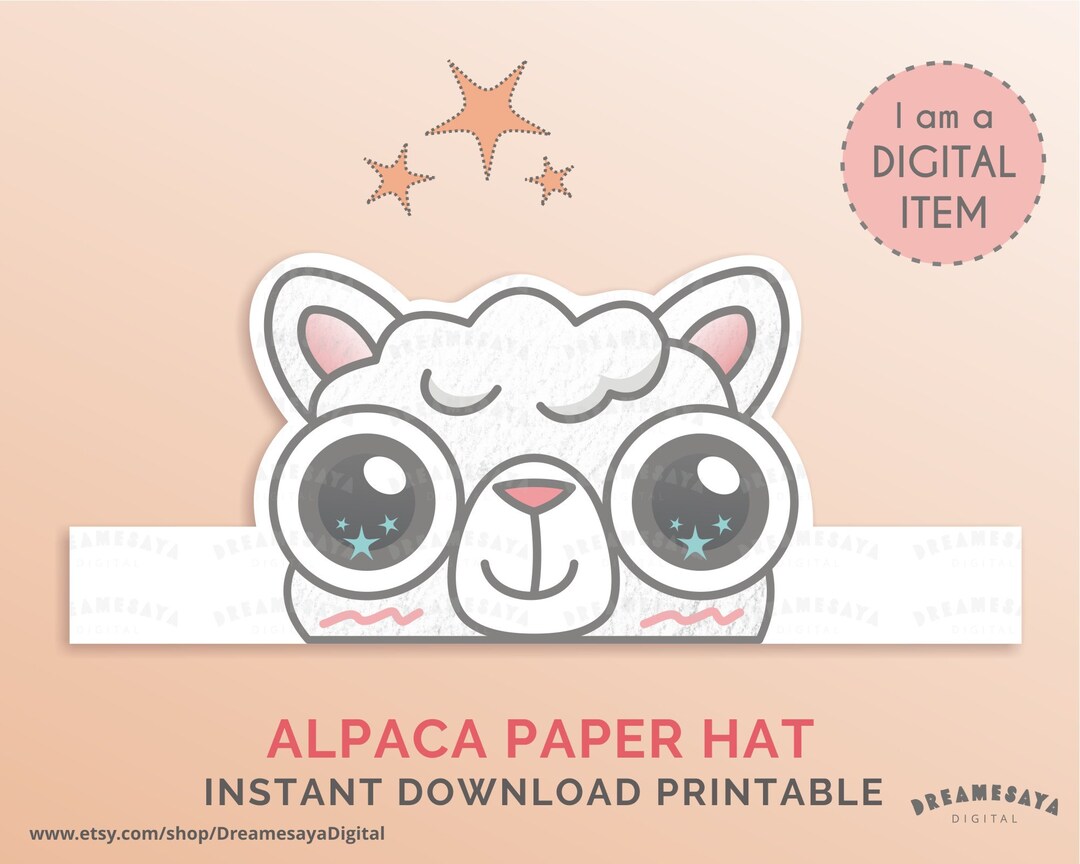 Alpaca Paper Hat, Printable Birthday Hat, Children Cute Birthday Party ...