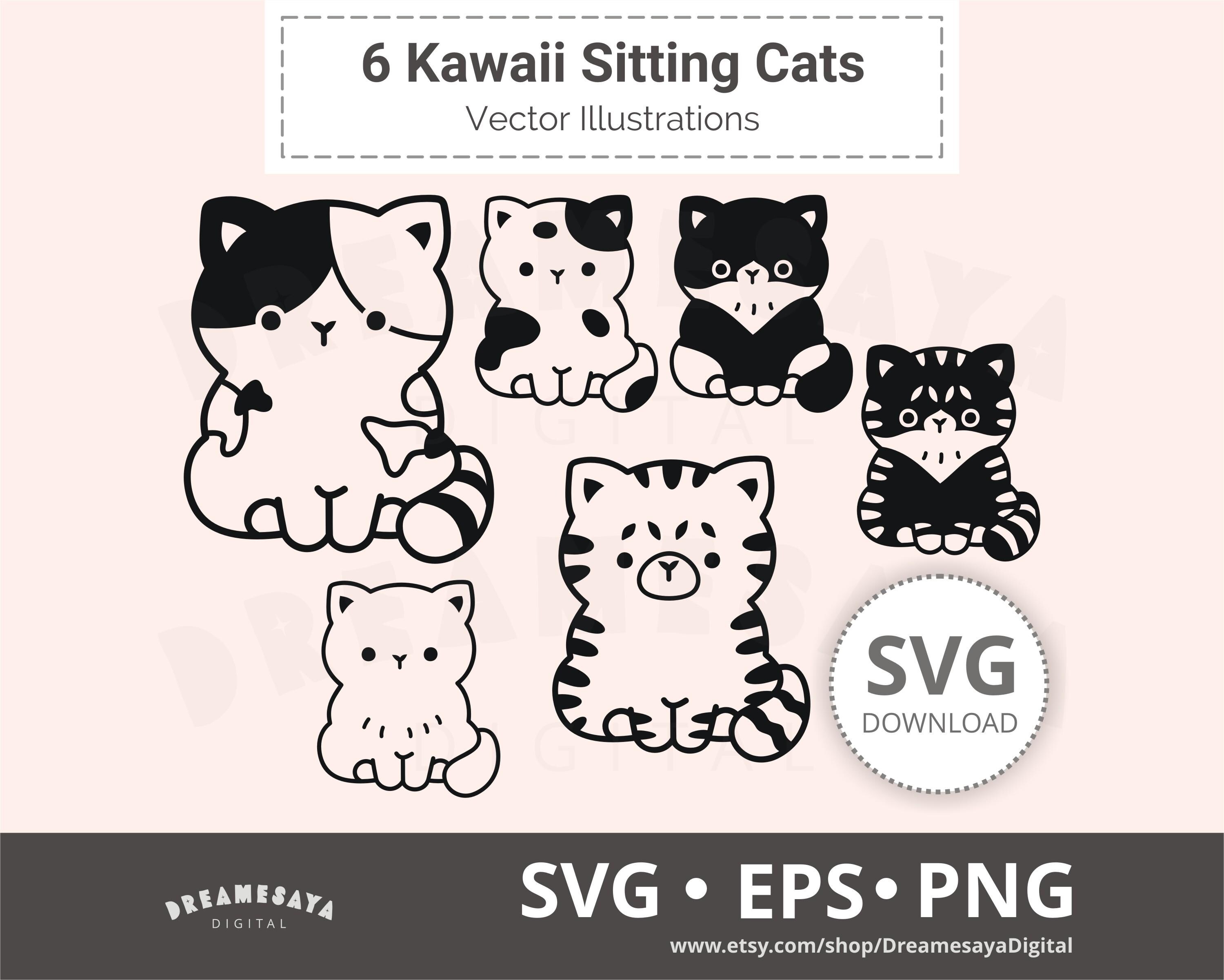 Esquema SVG de gatitos kawaii, adorables gatos sentados, archivo de ...