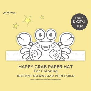 Crab Coloring JPG Printable Party Hat Sea Ocean Theme Paper Crown ...