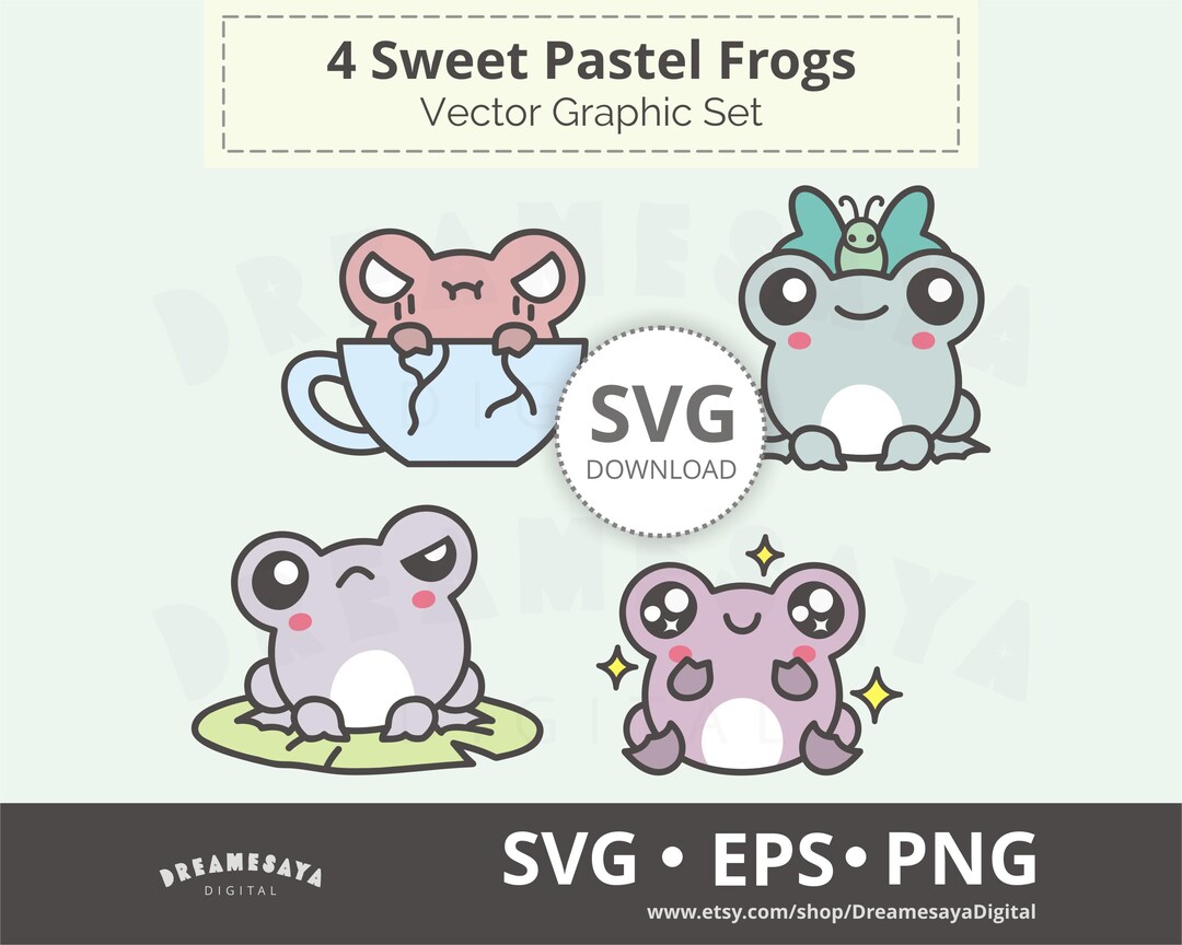 Kawaii Frogs SVG Cute Angry Sweet Whimsical Pastel Froggy Layered Cut ...