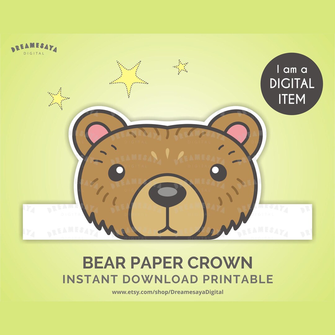 Bear Paper Crown JPG Printable Forest Animal Face Party Hat Supply ...