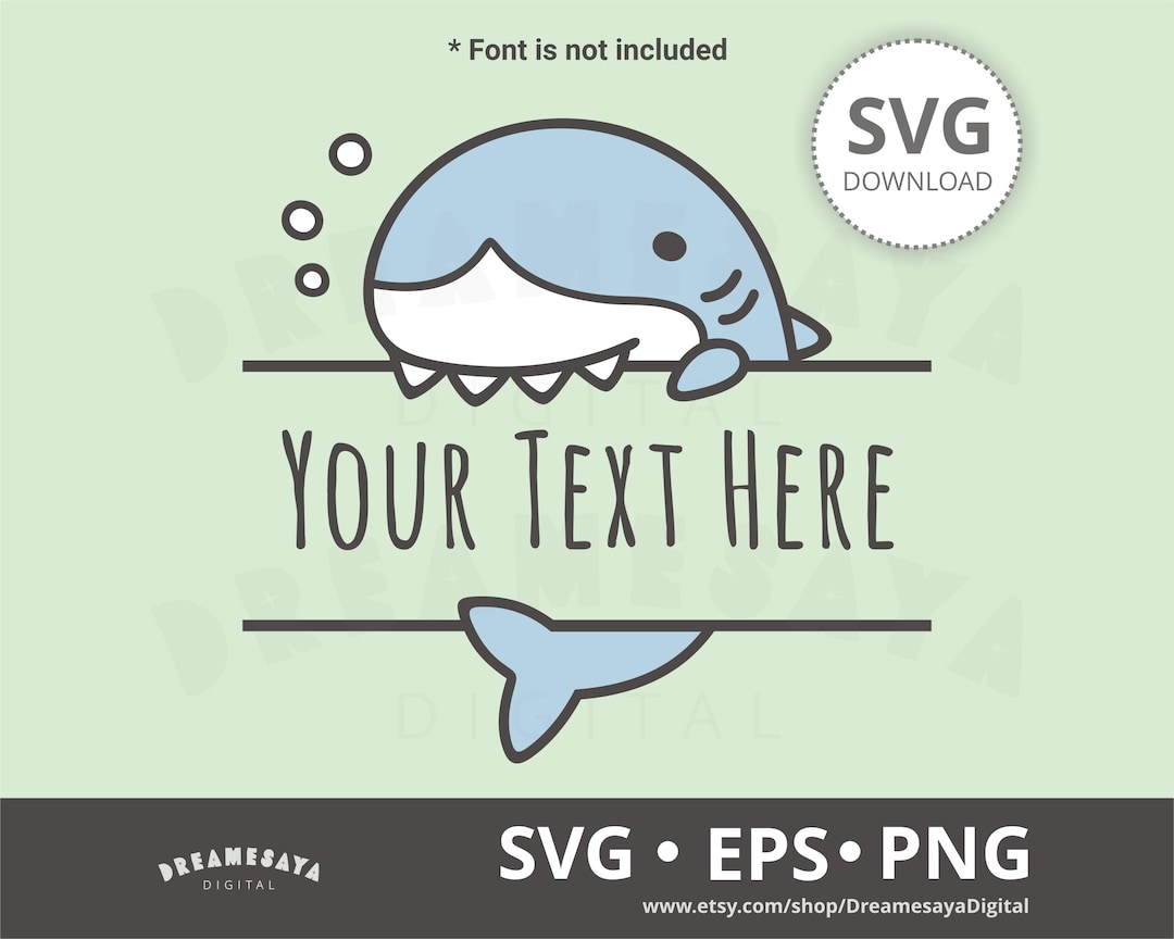 Shark Monogram SVG Kawaii Sea Fish Name Text Split Frame Clipart ...