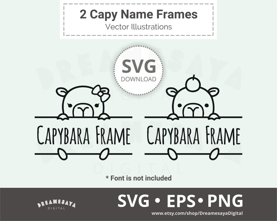 Capybara Split Frames SVG Outline Kawaii Name Border Cut Files Design ...