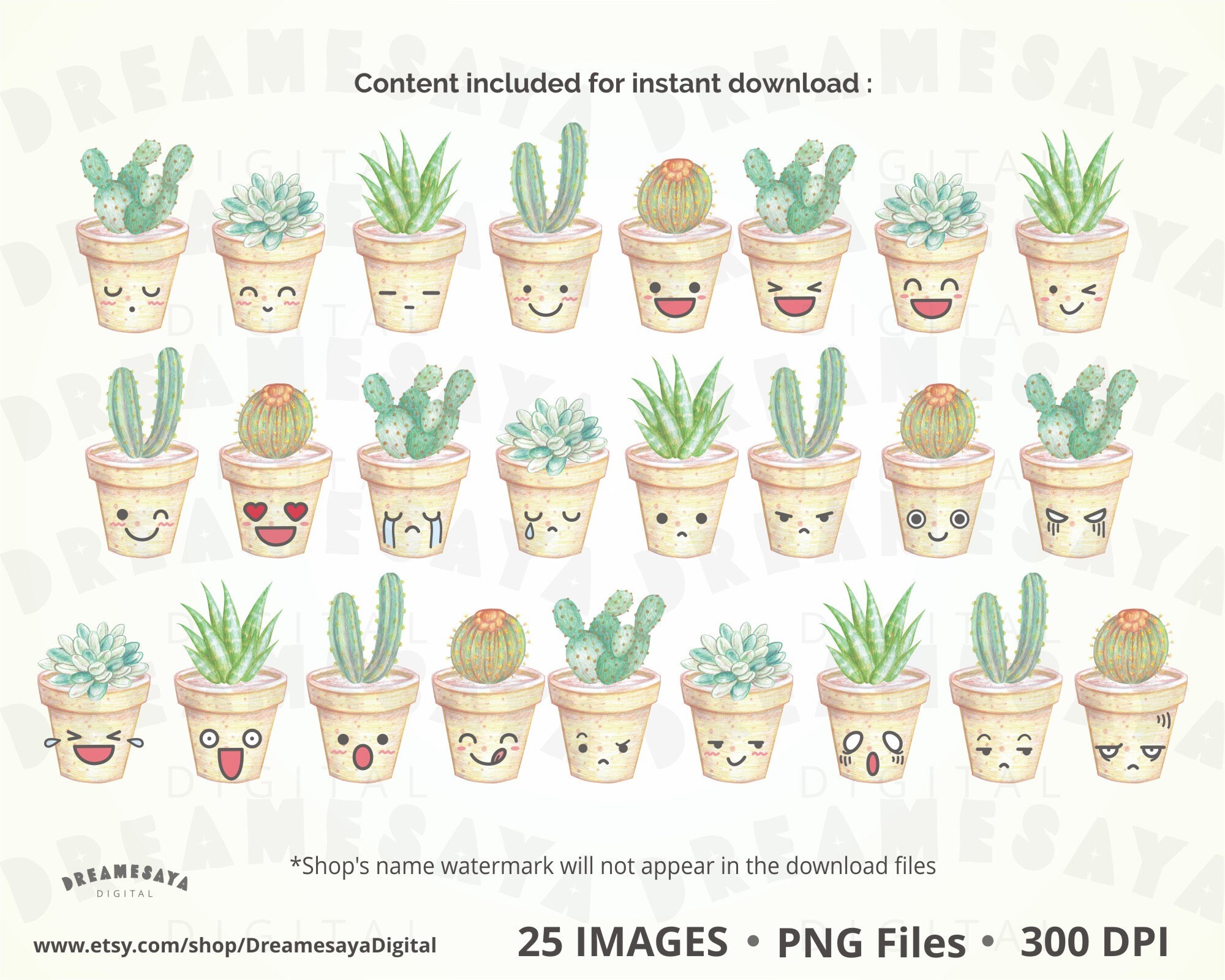 Succulents Cacti Emoticon Clipart Cactus Succulent Planter - Etsy Australia