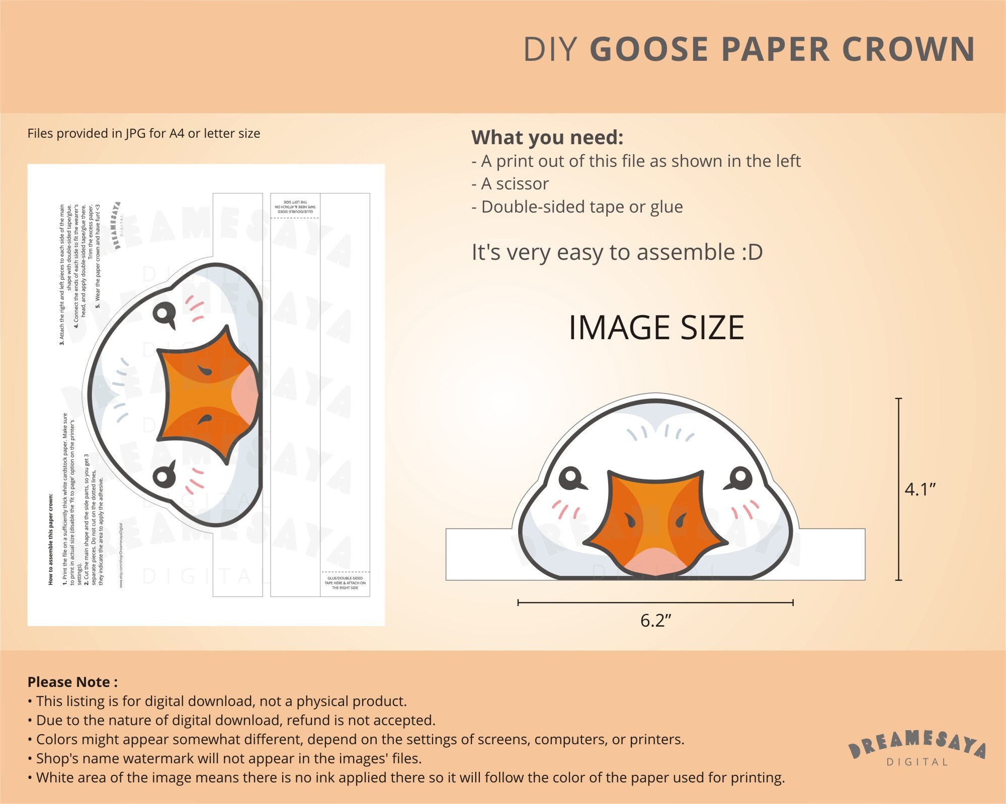 Goose Paper Crown Printable JPG Goose Party Hat Download | Etsy Hong Kong