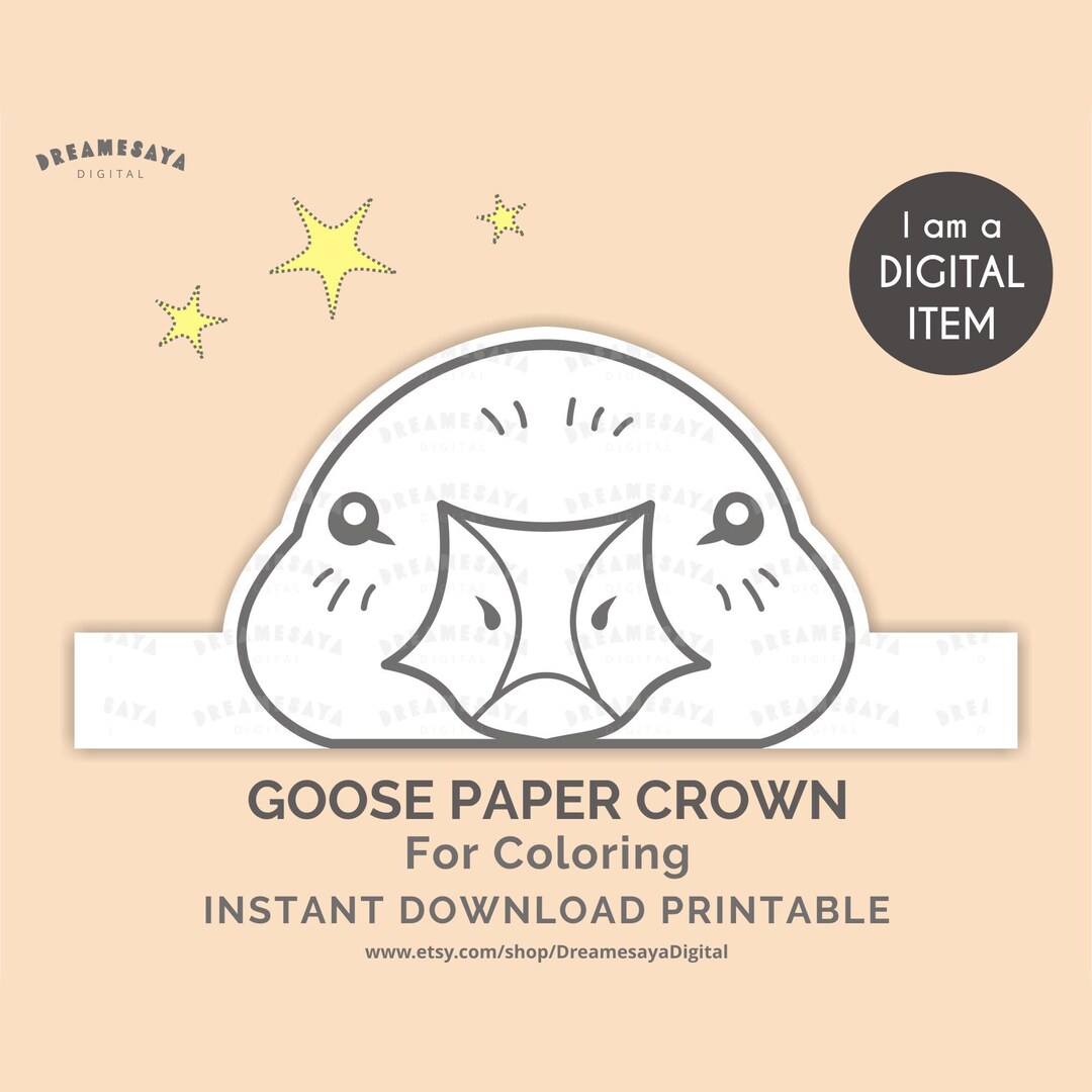 Goose Coloring JPG Paper Crown Printable Party Hat DIY Fun Farm Animal ...