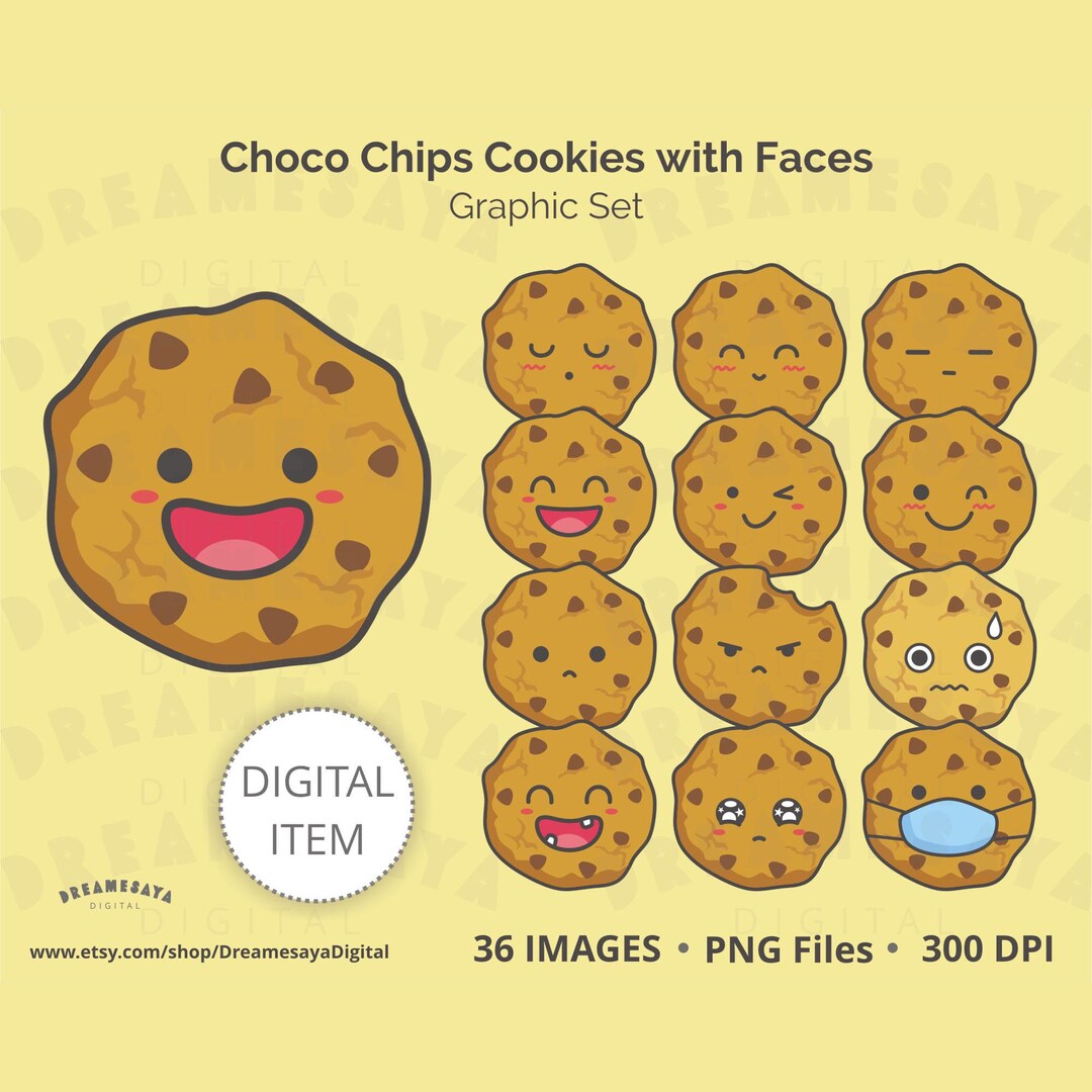Emotion Cookie PNG Clip Art Pack of Whimsy Chocolate Chip Cookies With ...
