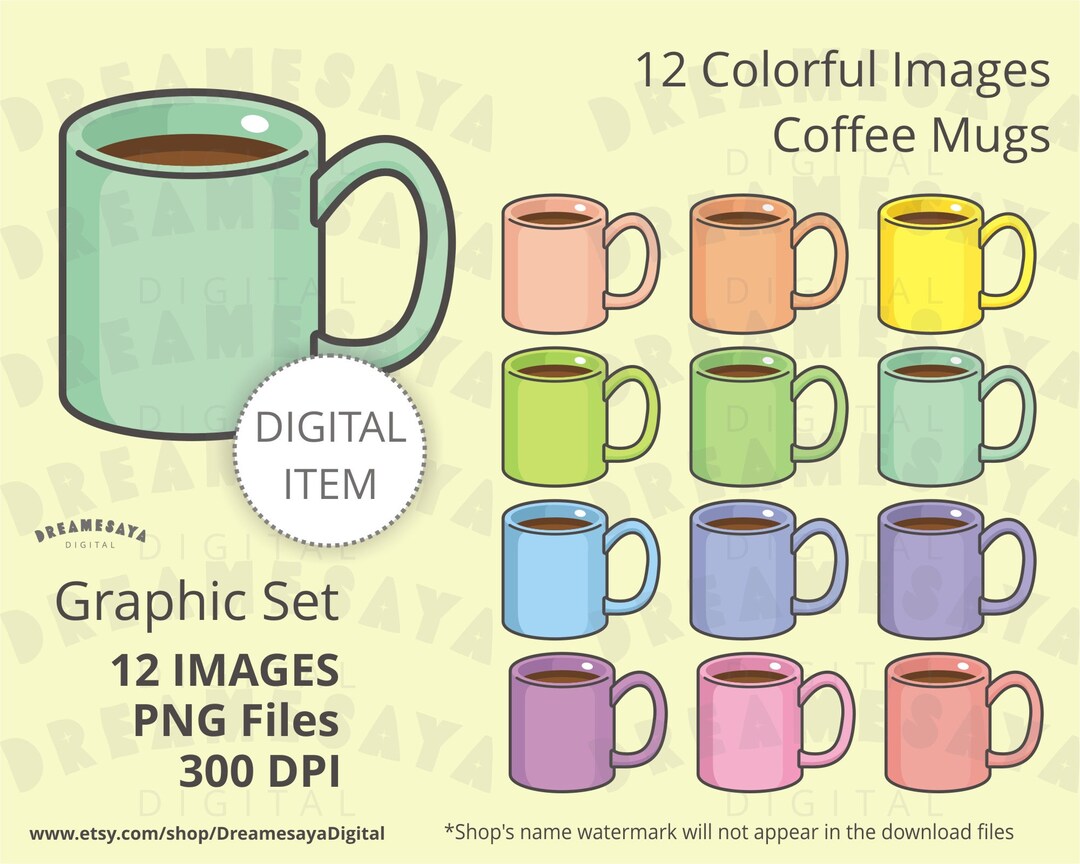 Coffee Mugs Images, Clip Art of Coffee in Colorful Ceramic Mugs, PNG ...