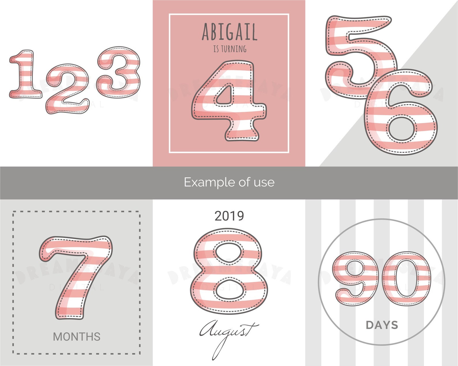 Fancy Numbers Clip Art Cute Pink Striped Number Graphics for | Etsy