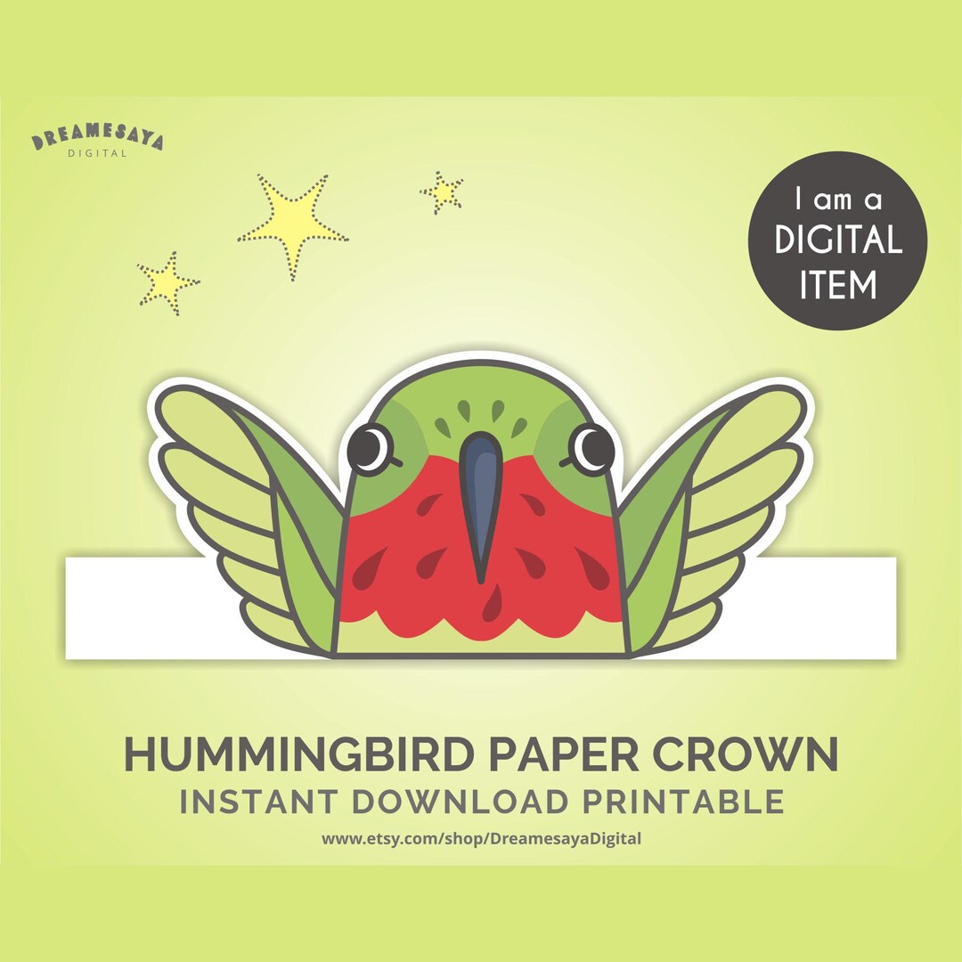 Hummingbird Paper Crown JPG Printable Woodland Bird Party Headpiece DIY ...