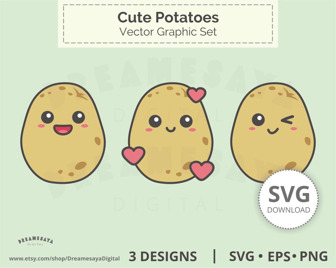 Potato Svg Cut Files Cute Potatoes Vector Clip Art Download | Etsy