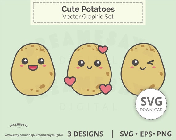 Potato Svg Cut Files Cute Potatoes Vector Clip Art Download | Etsy