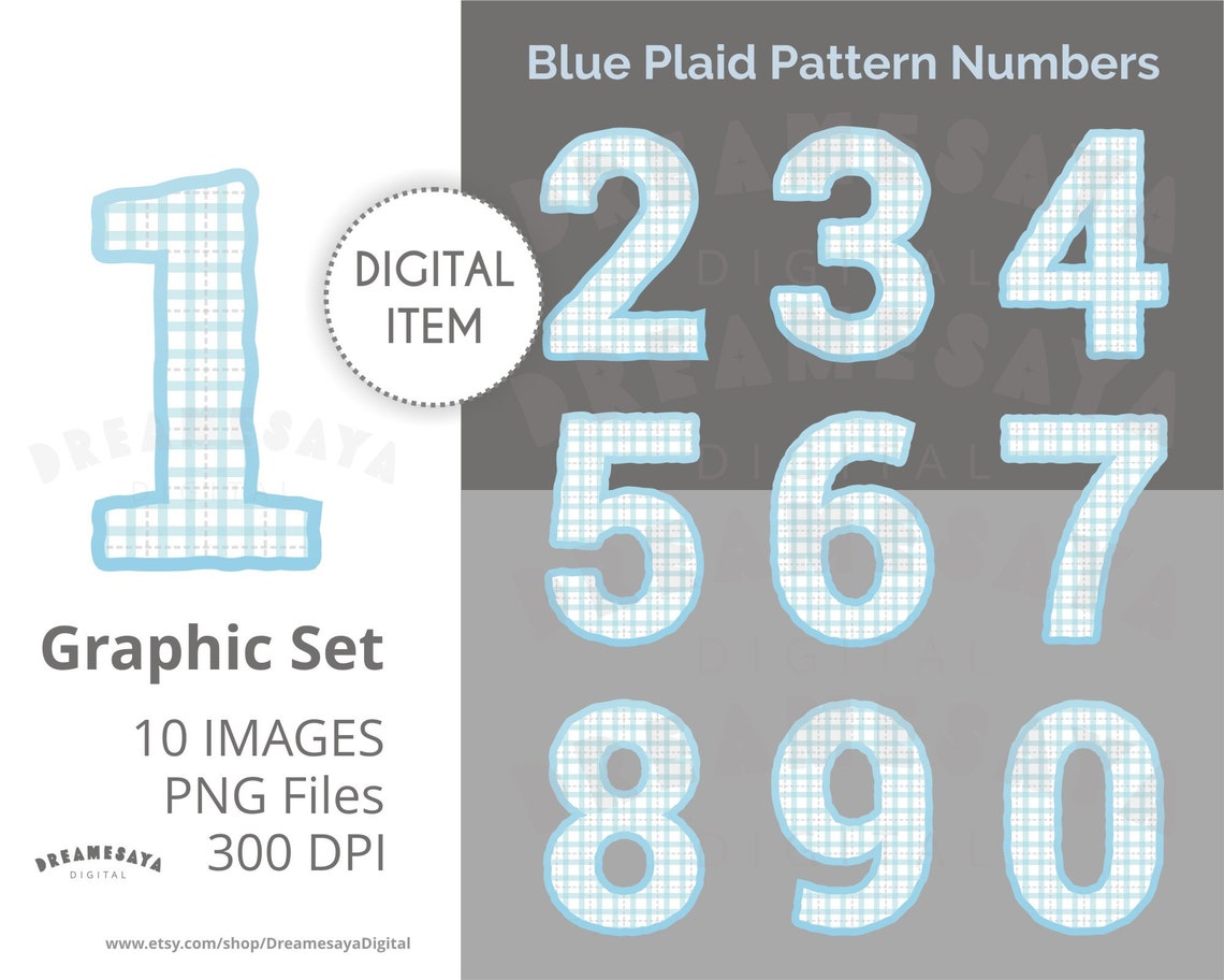 Blue Plaid Numbers Clipart Rustic Clip Art Number Pastel - Etsy