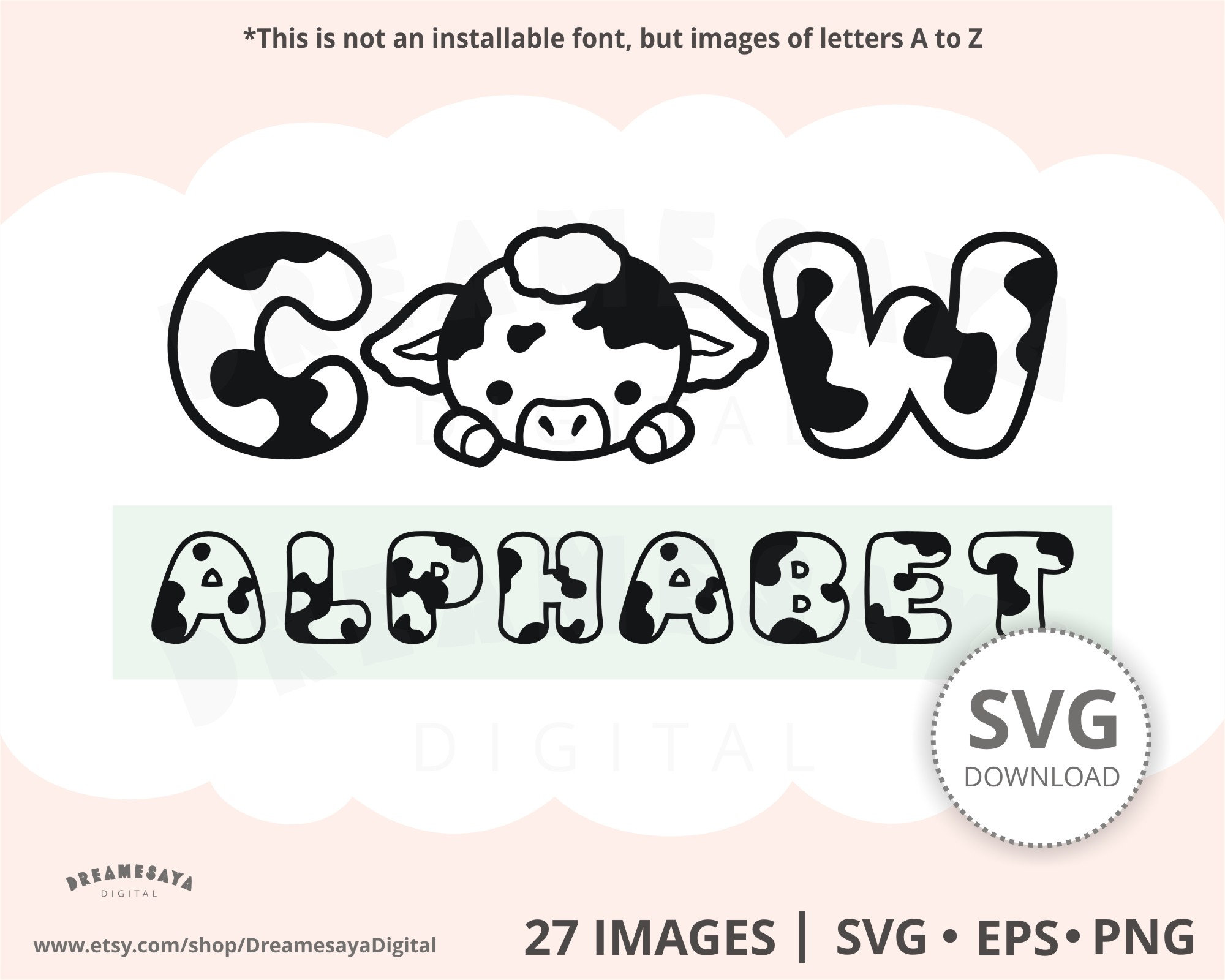 Cow Letters SVG EPS PNG Whimsical Alphabet With Farm Animal - Etsy