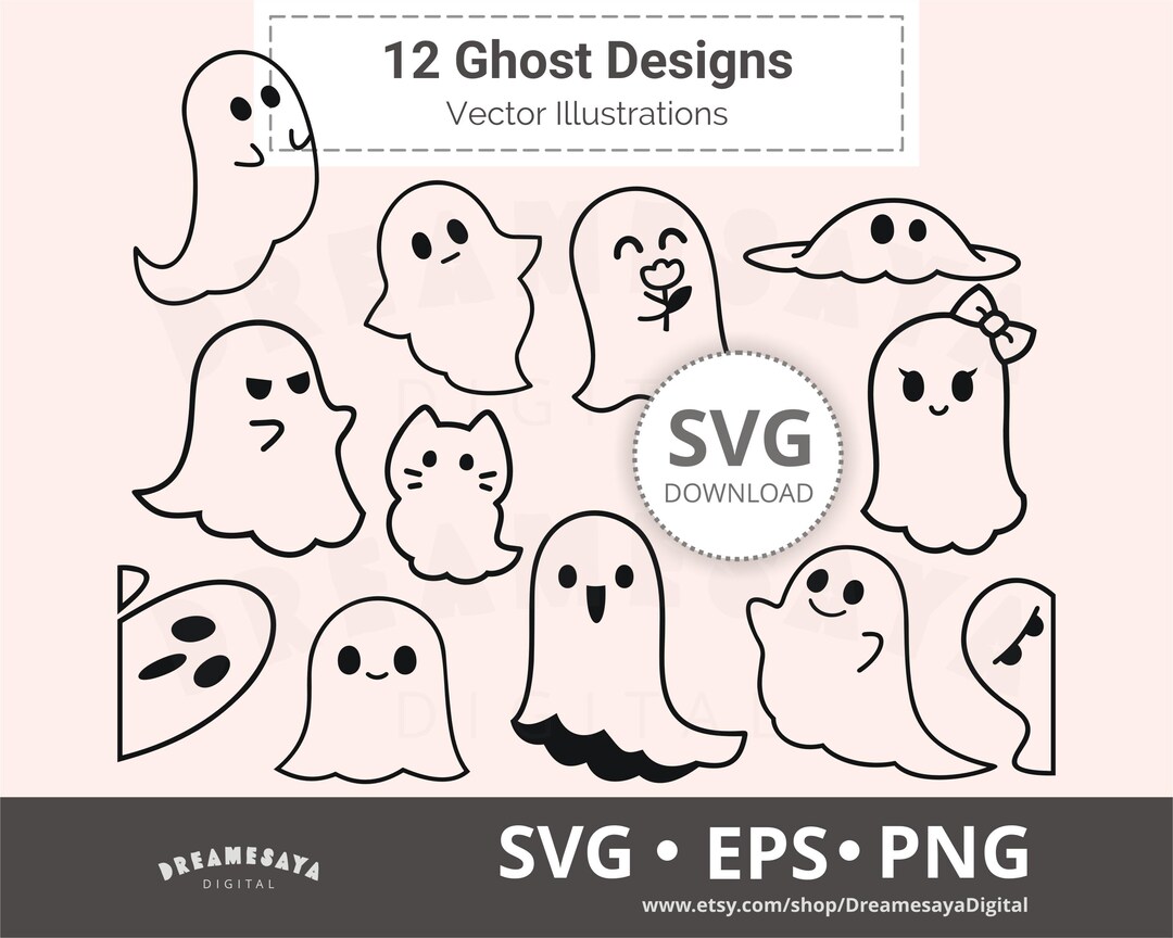 Ghost Outline SVG Simple Cute Classic Cartoon Ghosts Vinyl Cut Files ...