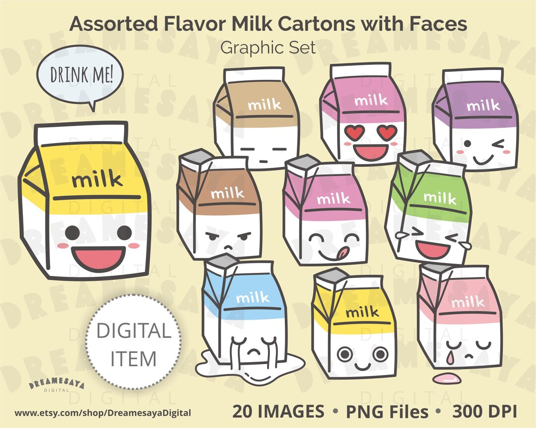 Colorful Smiley Icons of Various Flavored Milk Clip Art, Multi Color ...