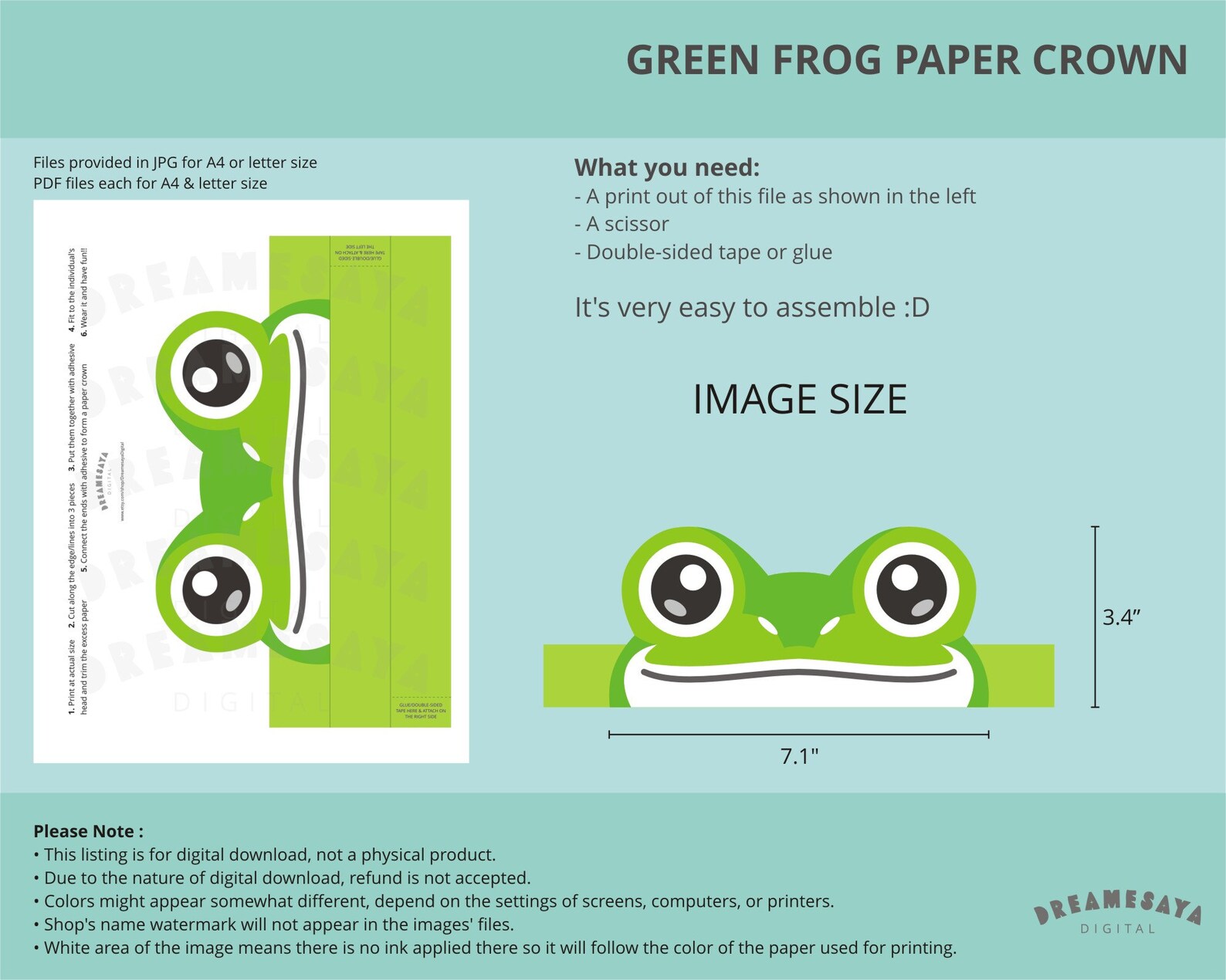 Frog Paper Crown Printable JPG and PDF Files Download for Fun | Etsy