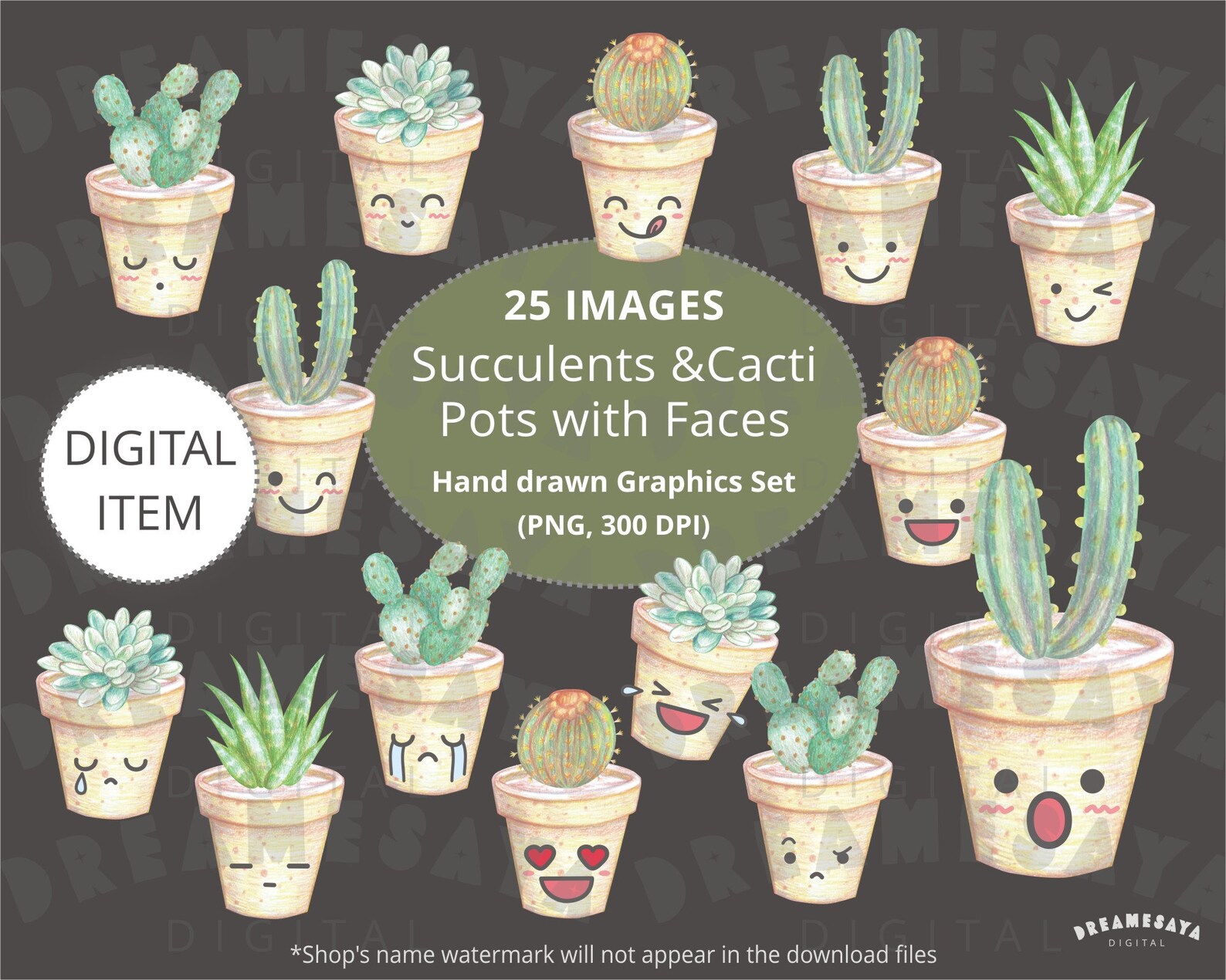 Succulents Cacti Emoticon Clipart Cactus Succulent Planter - Etsy Australia