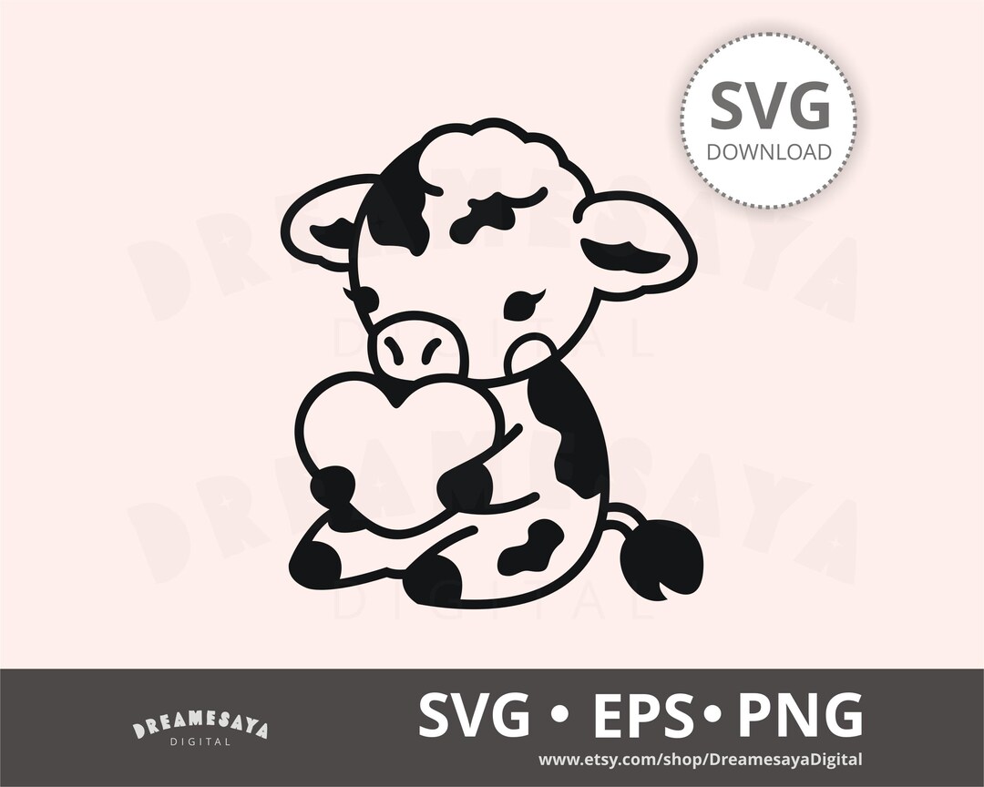 Heart Cow SVG Outline Cute Baby Calf With Love Craft Cut File and Laser ...