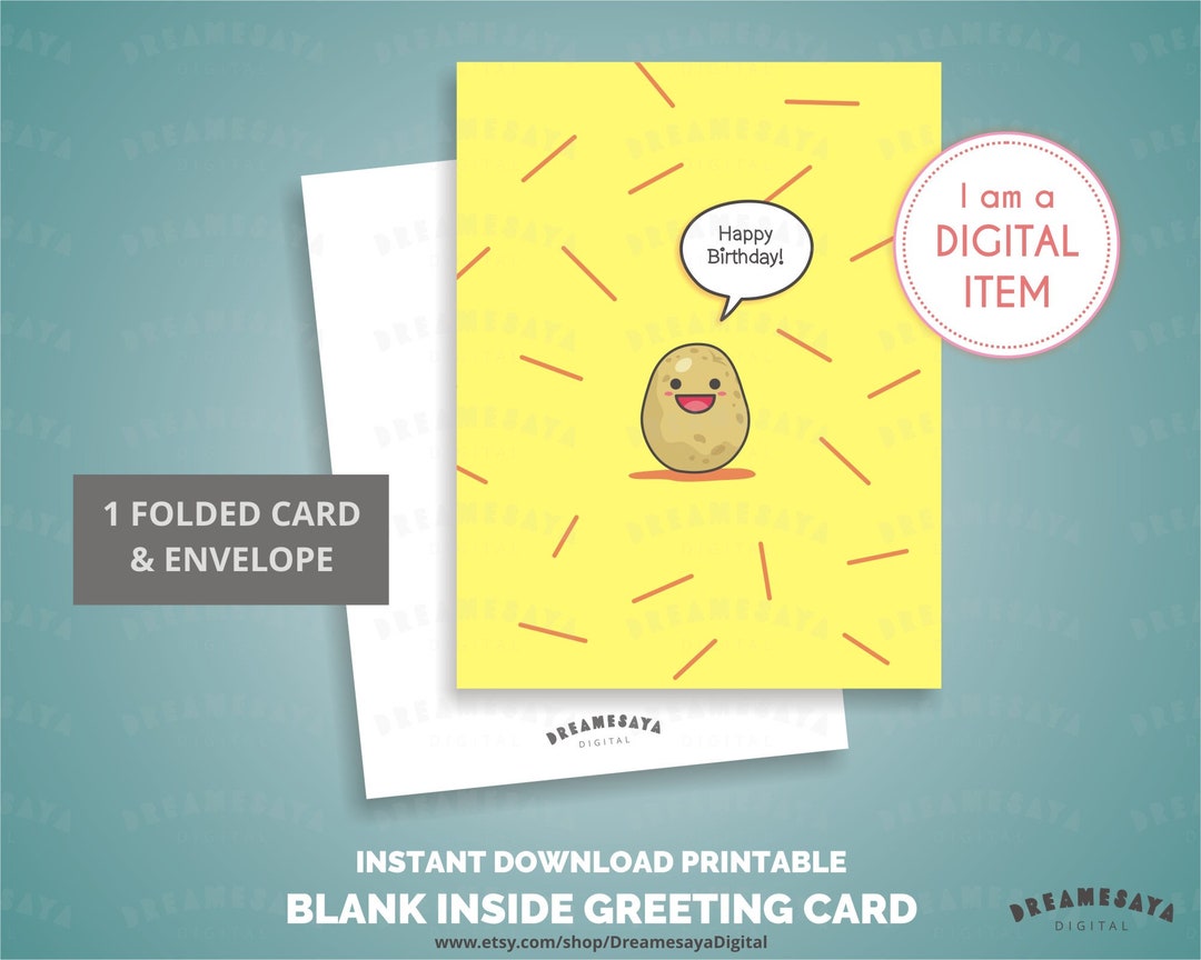 Potato Birthday Card Printable, Downloadable JPG File of Happy Birthday ...
