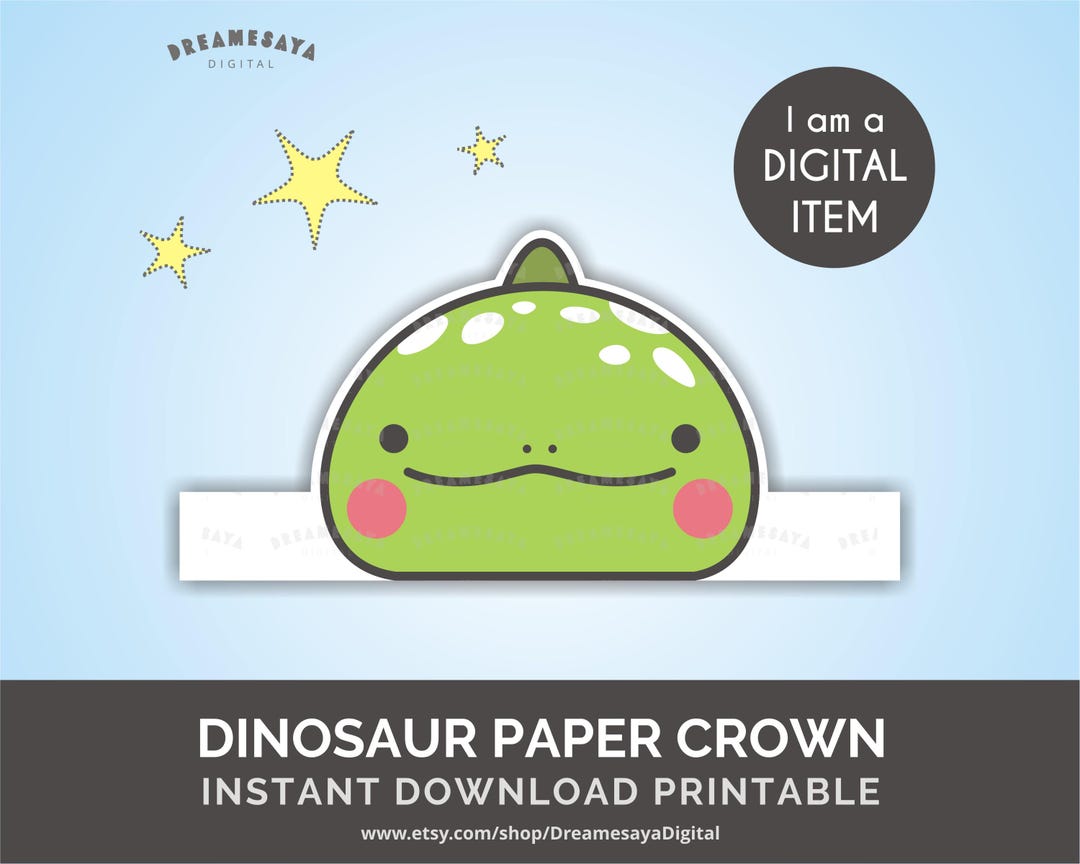 Dinosaur Paper Crown PDF Printable Cute Dino DIY Party Supply for Kids ...