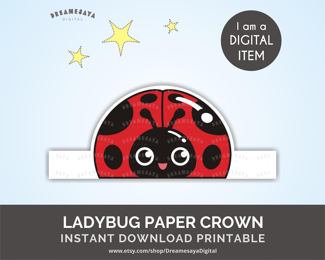 Ladybug Paper Crown Printable Party Hat PDF & JPG Files Download - Etsy