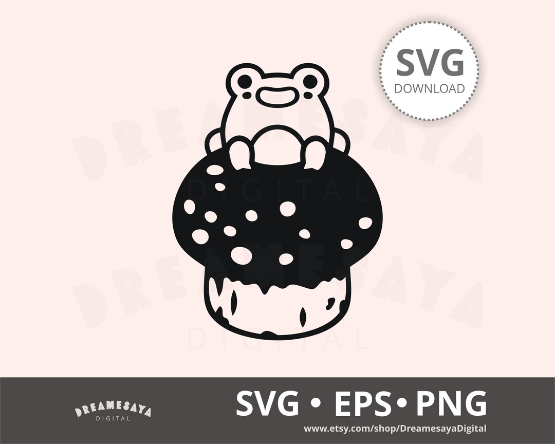 Kawaii Frog SVG Outline of Adorable Froggy on a Toadstool Htv Cut File ...