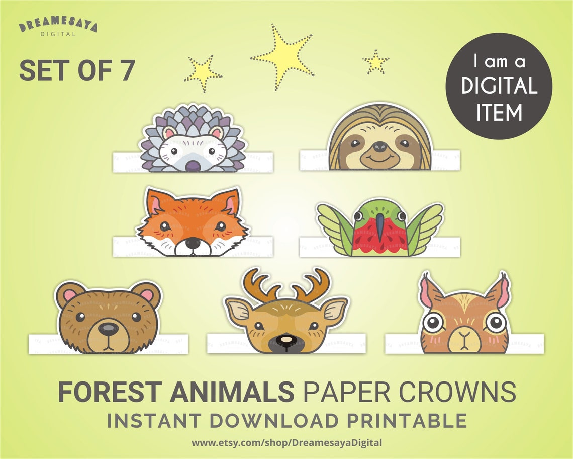 Printable Forest Animal Paper Crowns Pack of 7 Download - Etsy
