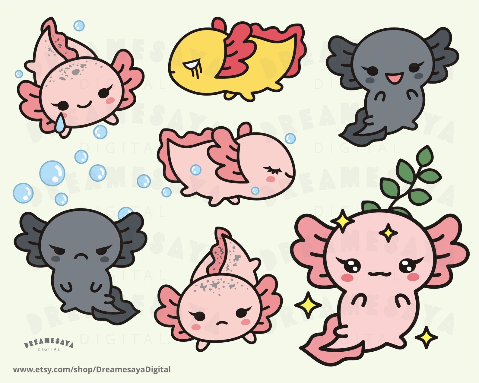 Cute Axolotl Clipart Kawaii Cartoon Axolotls in Various | Etsy