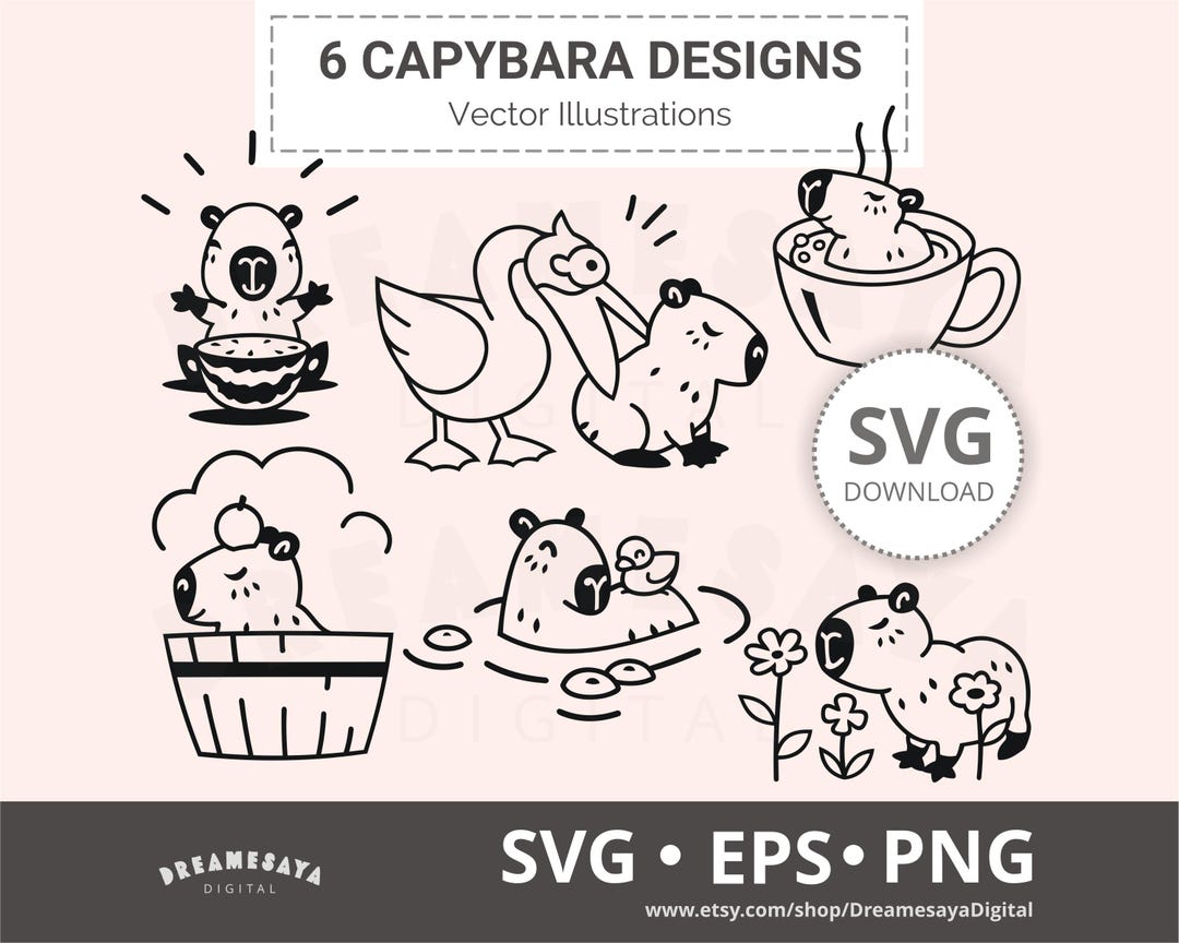 Capybara SVG Set Adorable Animal Cut Files for Crafts & Laser Engraving ...