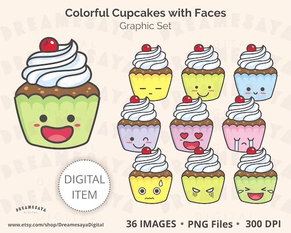 Cute Cupcake Clipart With Faces