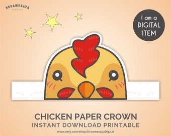 Chicken Paper Coloring Crown, Animal Paper Hat for Kids, Instant ...