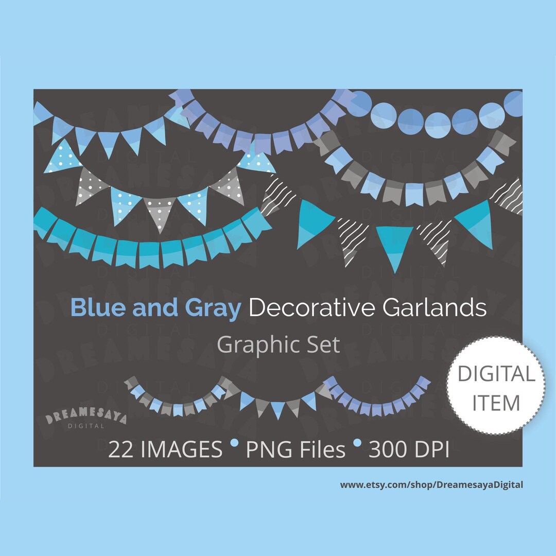 Blue Bunting PNG Clip Art Set of Cute Decorative Flags Images for ...