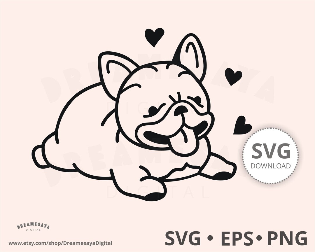 Frenchie Puppy SVG, Kawaii Cute French Bulldog Outlines Cut File and ...