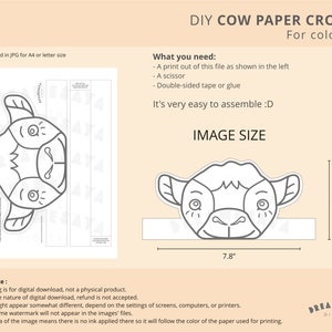 Printable Party Crown Cow for Coloring, Cow Head Template, Black and ...