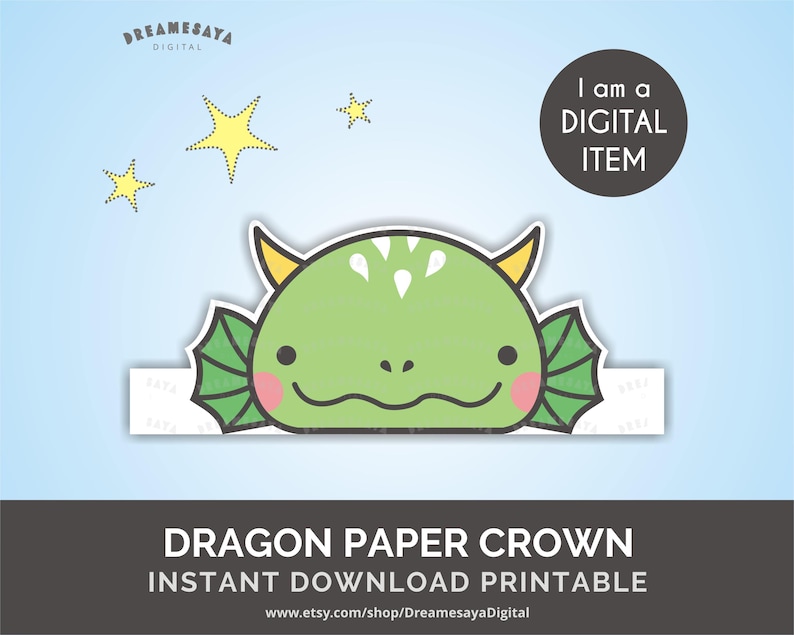 Cartoon Dragon PDF Printable Paper Crown Craft and Kids Party Supply ...