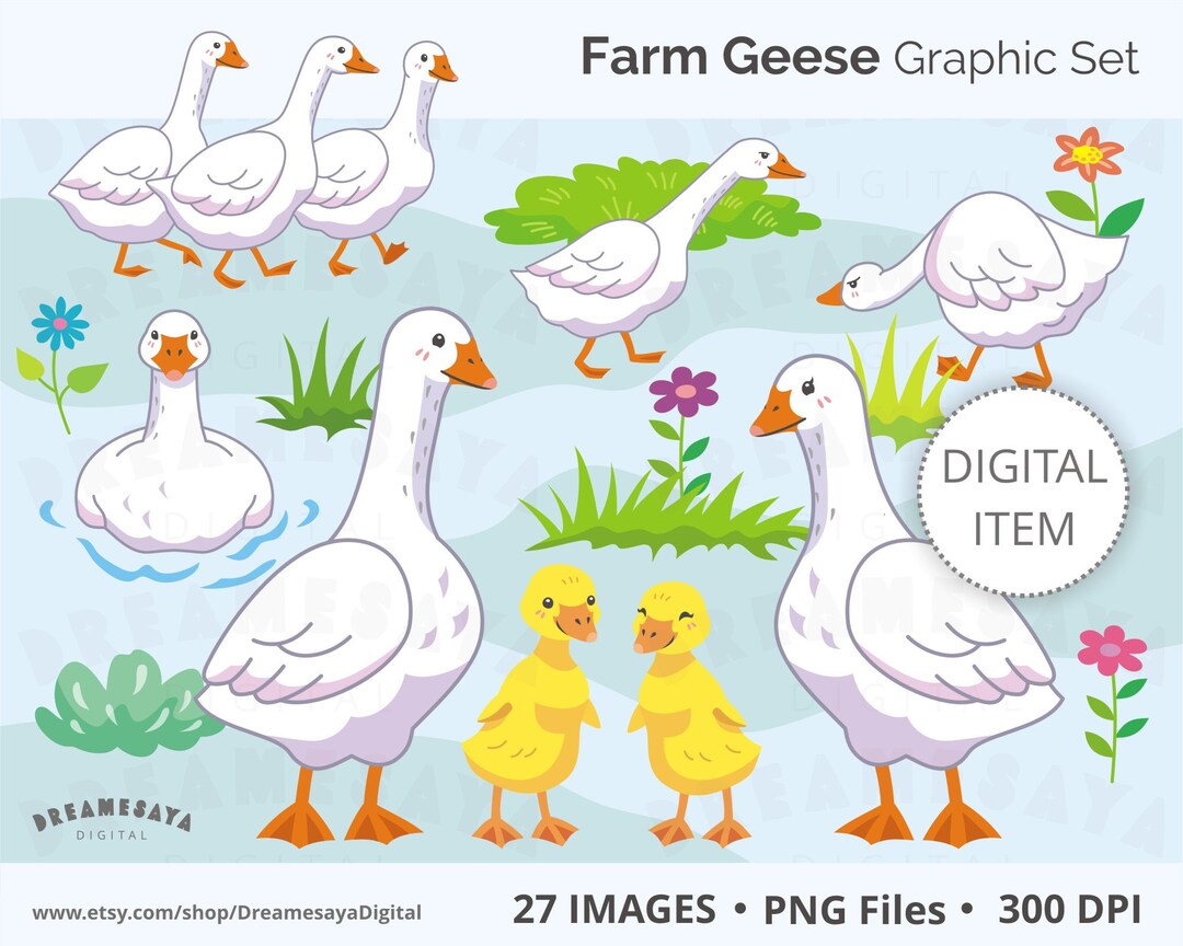 Goose PNG Clip Art Set of Rustic Farm Geese Gosling Adorable Images for ...
