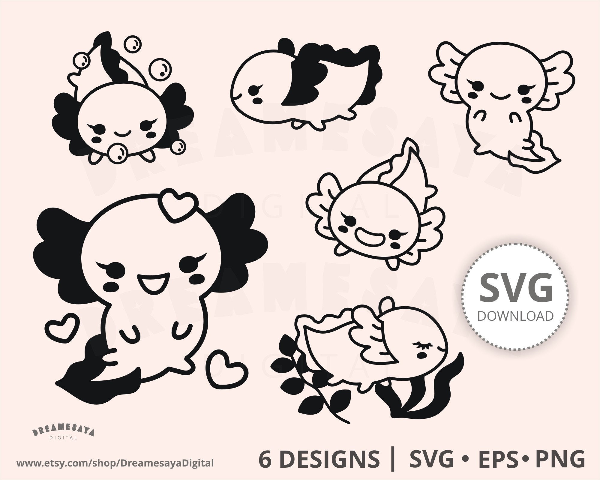 Lindo Axolotl Svg Eps Png Una Sola Capa De Un Color Super Etsy México