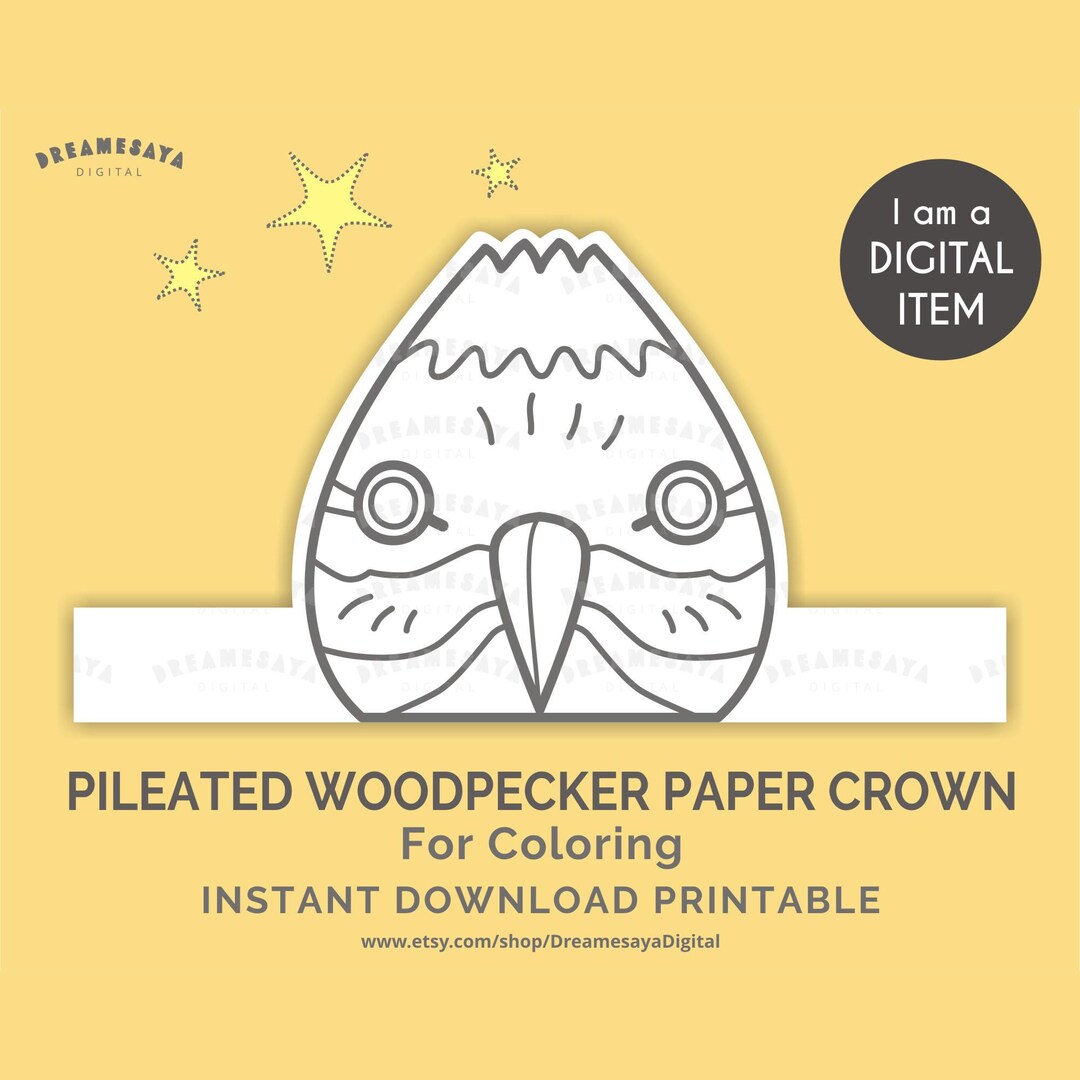Woodpecker Coloring JPG Printable Forest Bird Kids Paper Crown Instant ...