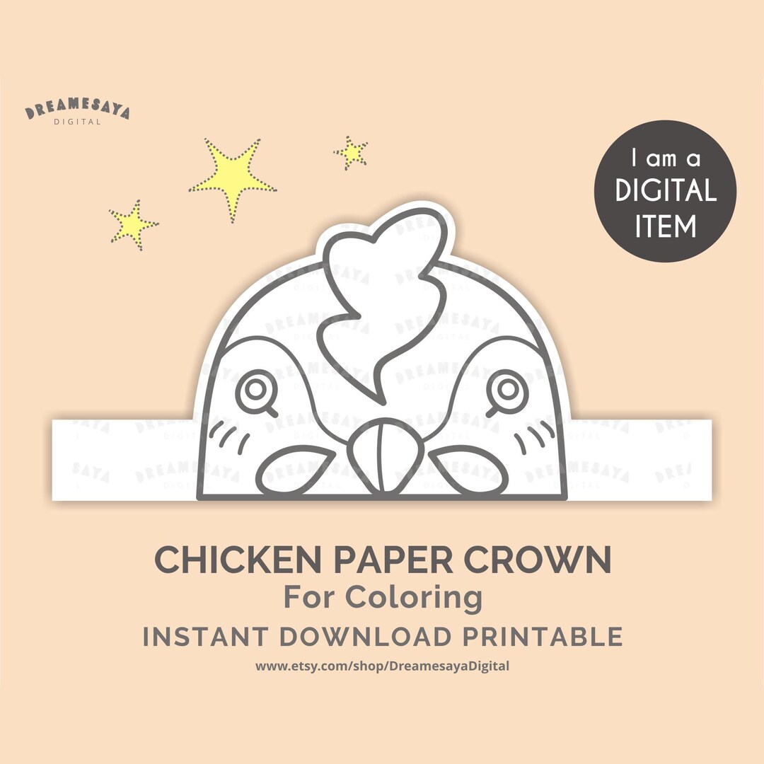 Chicken Coloring JPG Printable Farm Paper Crown Craft Activity Page Hen ...